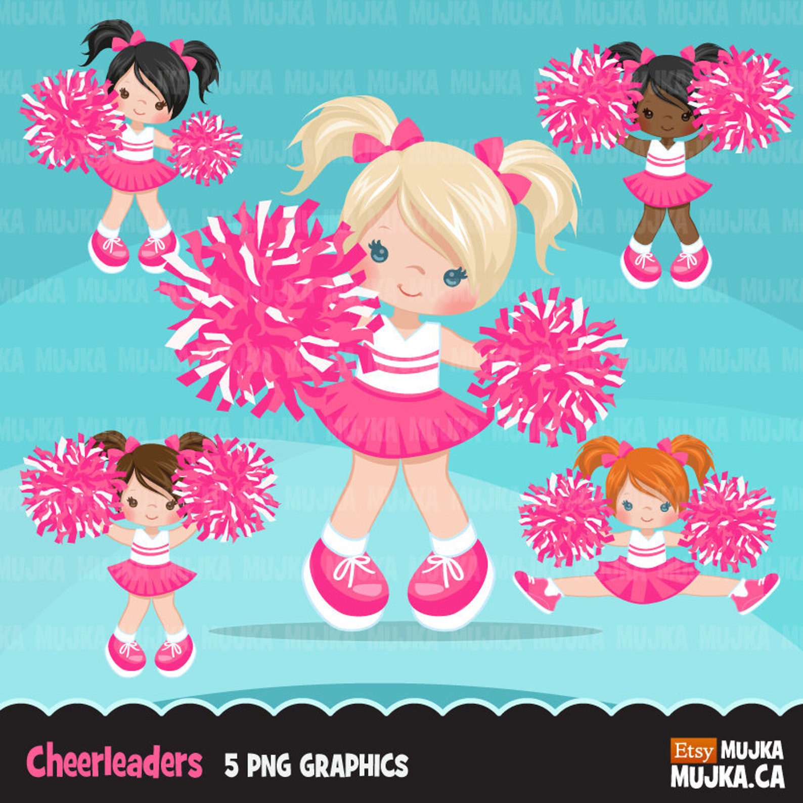 Cheerleader Clipart. Sports Graphics, Cheerleader Pom Pom. Pink White ...