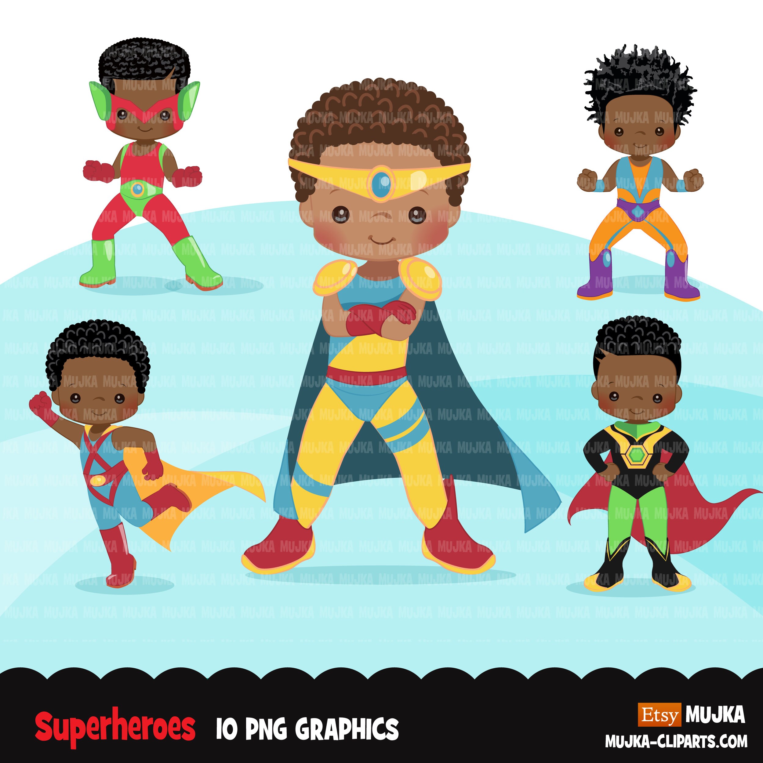 Superhero Clipart, Superboy Hero Sublimation Graphics, Black Boys ...