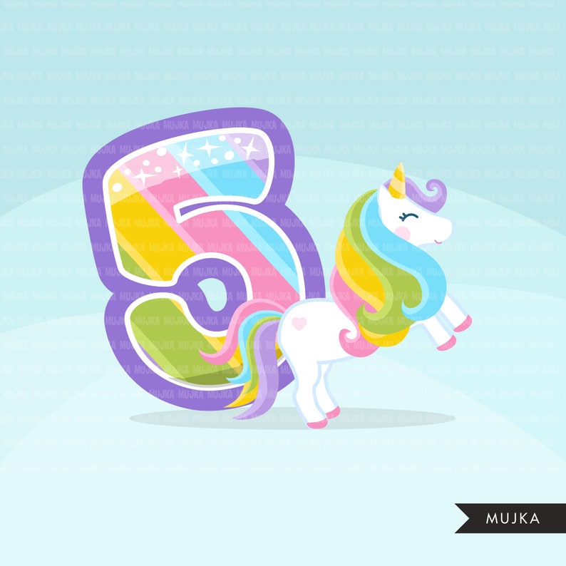 Unicorn Numbers Clipart Rainbow Unicorns With Birthday | Etsy