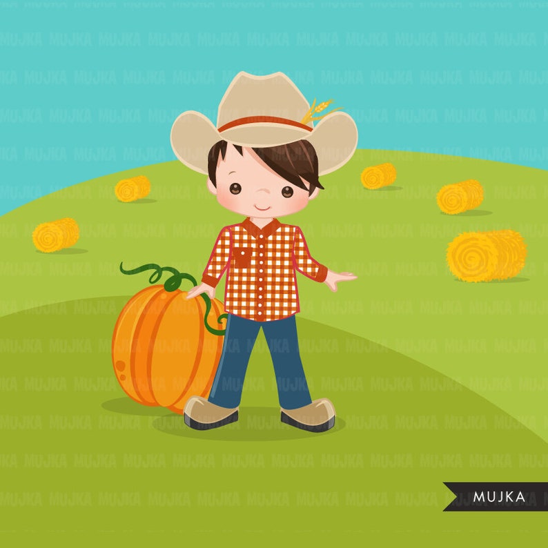 Farmer Clipart, Tractor, Pumpkin Patch, Autumn Harvest (PNG) - Etsy