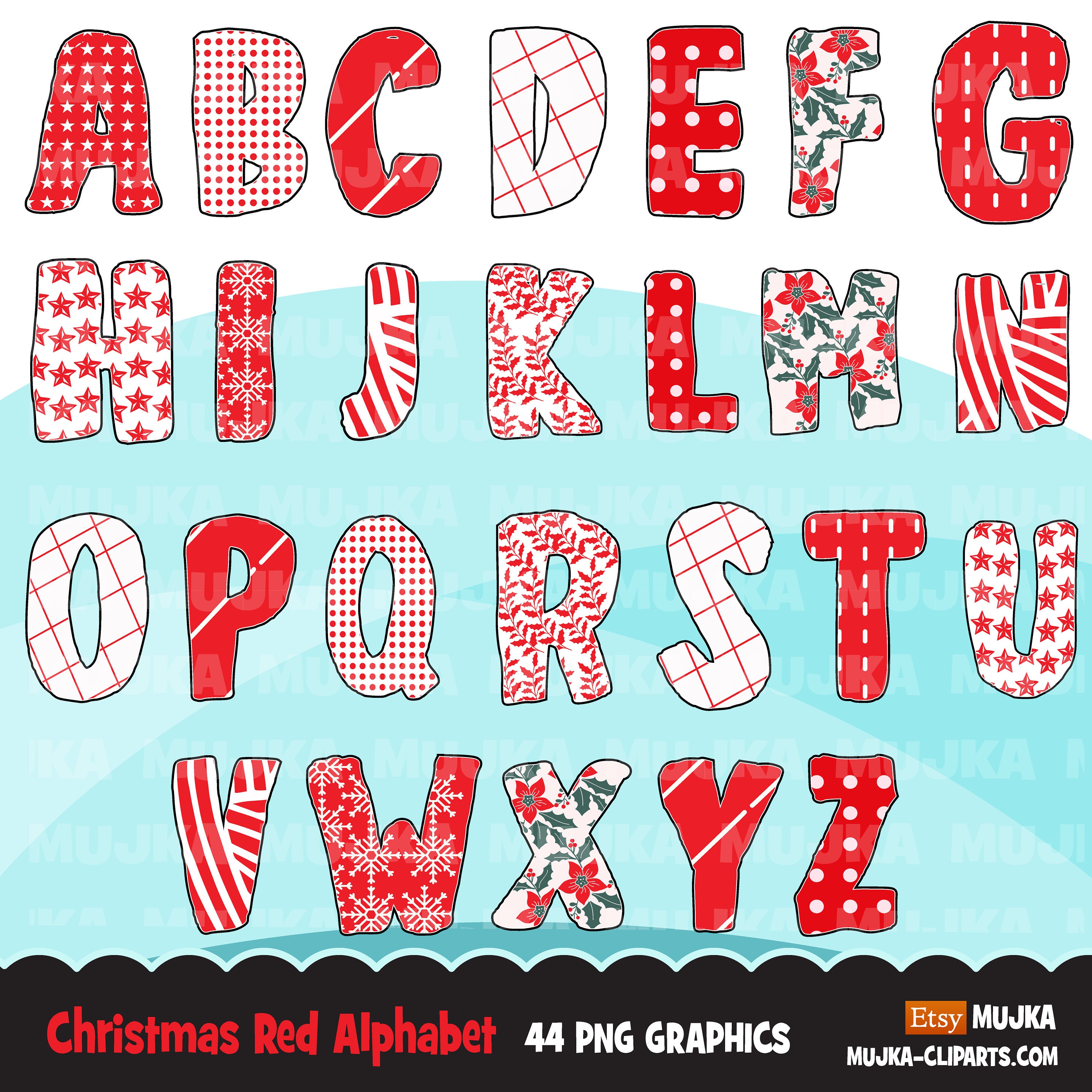 Christmas Alphabet Clipart Christmas Textures Christmas - Etsy