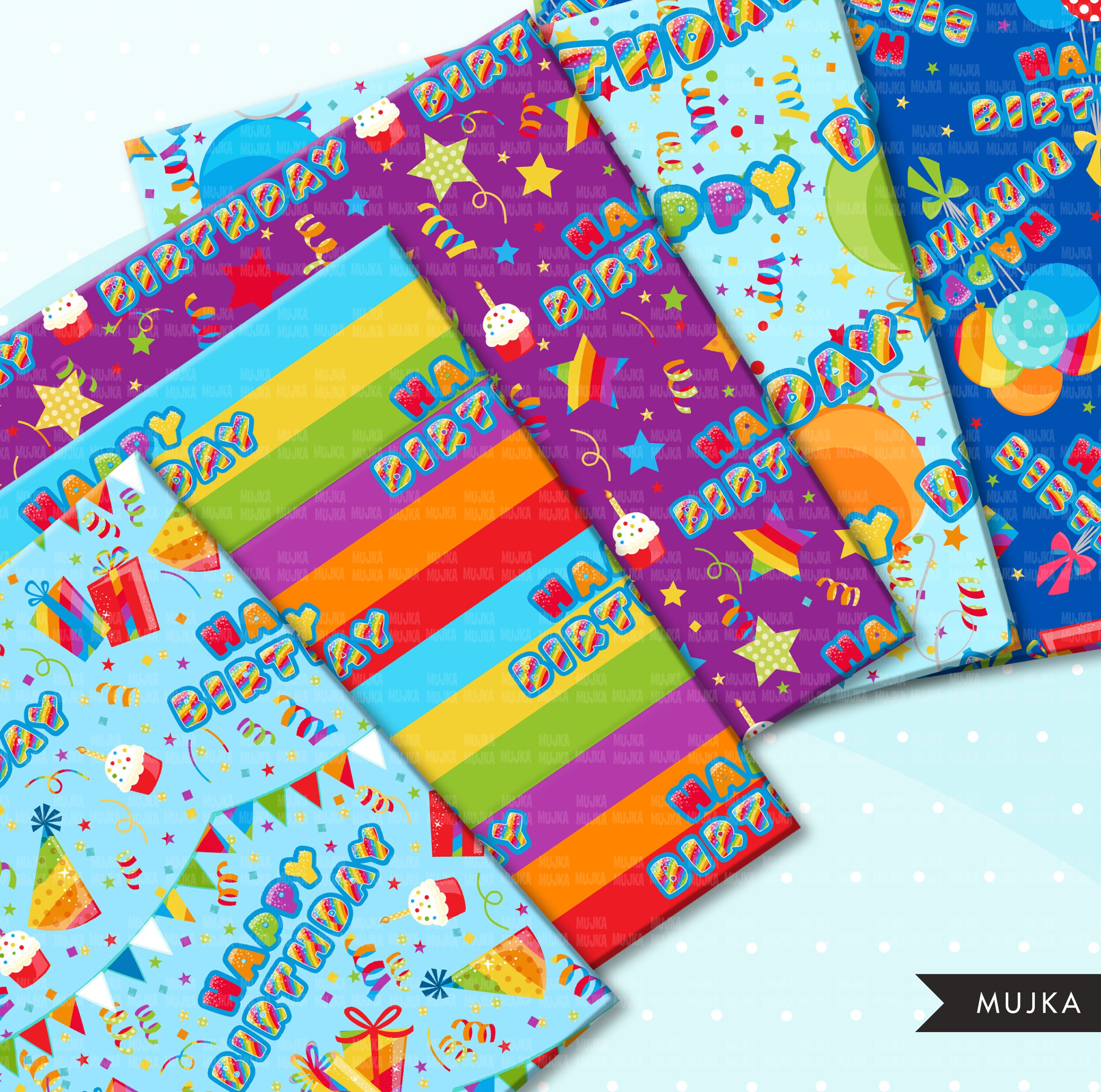 Rainbow Birthday Digital Papers Seamless Pattern Digital - Etsy