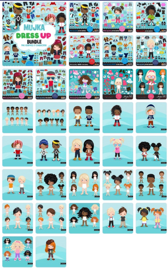 Paper Doll Clipart Bundle, Winter Outfits, Winter Dress up Party, Boy ...