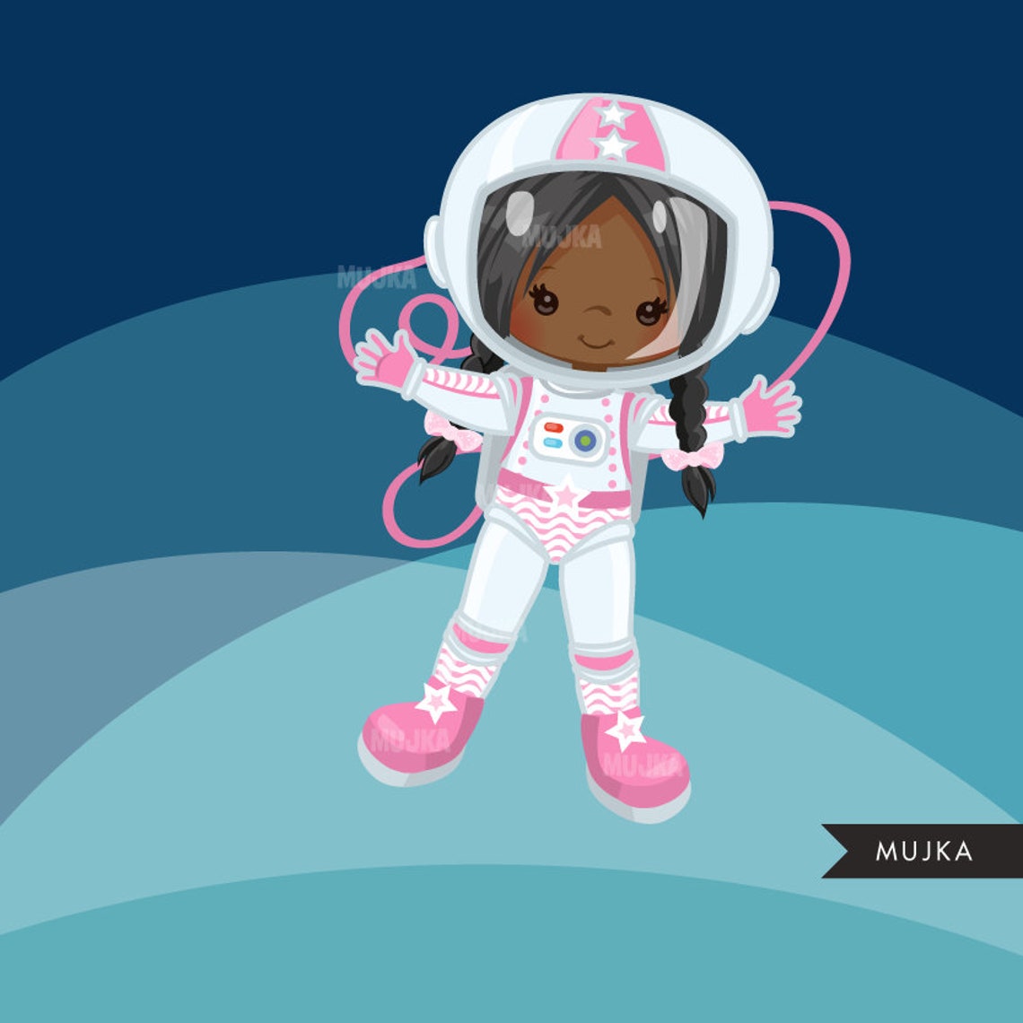 Astronaut Clipart, Little Girl Graphics, Space Rocket, Sublimation ...