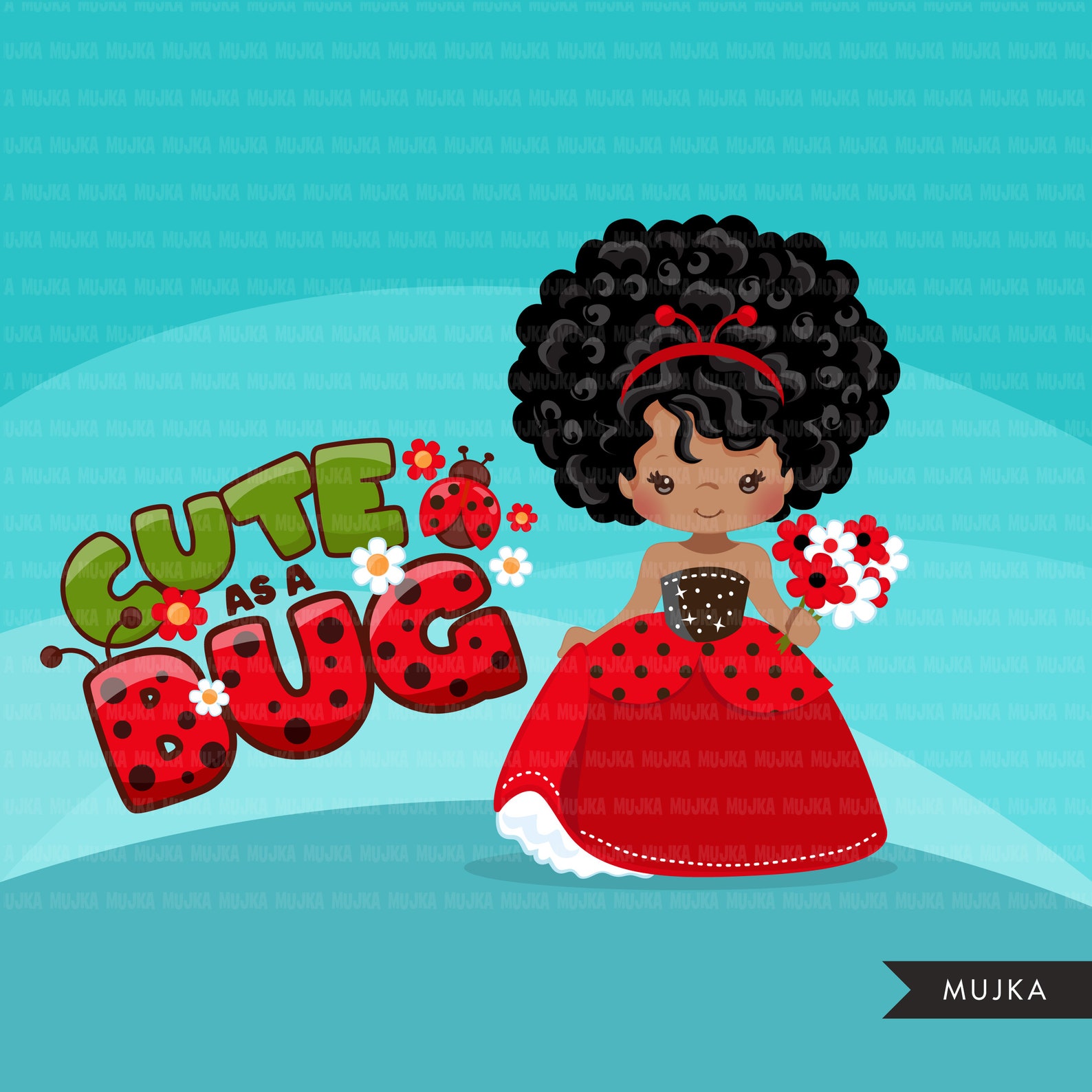 Ladybug Clipart Black Princess Fairy Tale Graphics Girls - Etsy