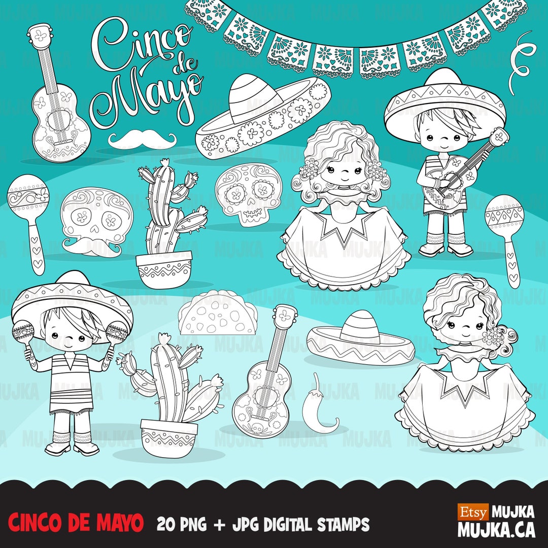 Cinco De Mayo Digital Stamps. Mexican Holiday Mariachi Musicians, PAPEL ...
