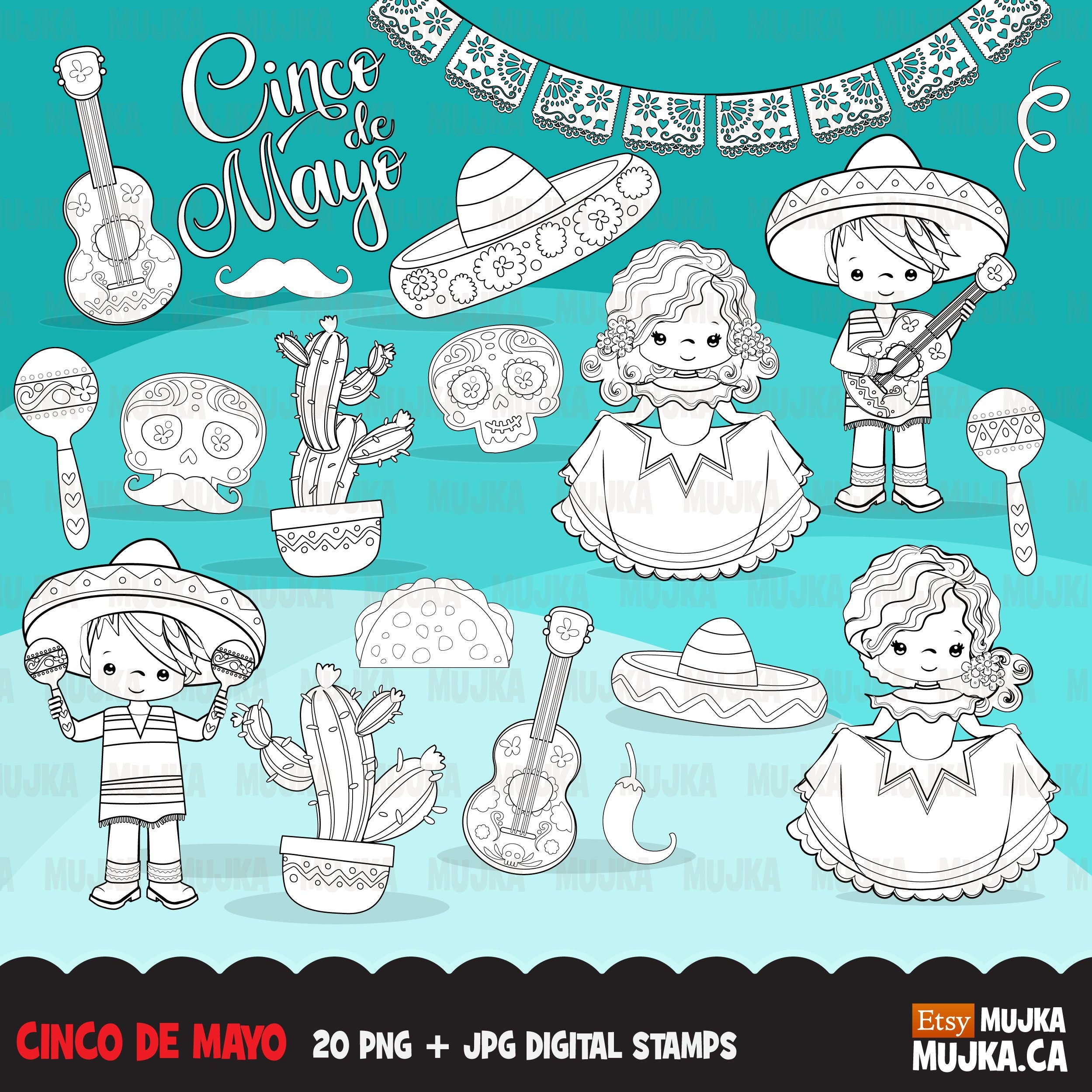 Cinco de Mayo Digital stamps. Mexican holiday mariachi | Etsy