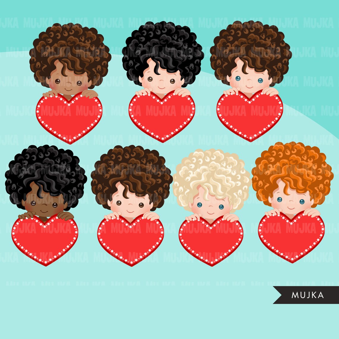 Valentine Clipart Peeking Kids BUNDLE Valentine's Day - Etsy
