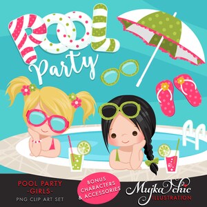 Pool Party Clipart Bundle, Summer Pool Party Birthday, Boys and Girls ...