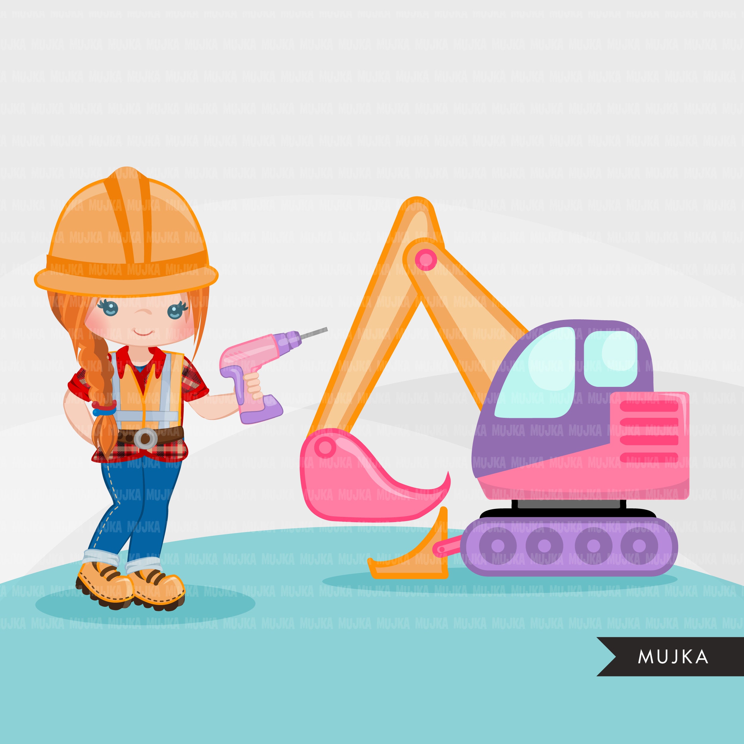 Construction Clipart Little Girl Contractor Hard Hat Dump - Etsy