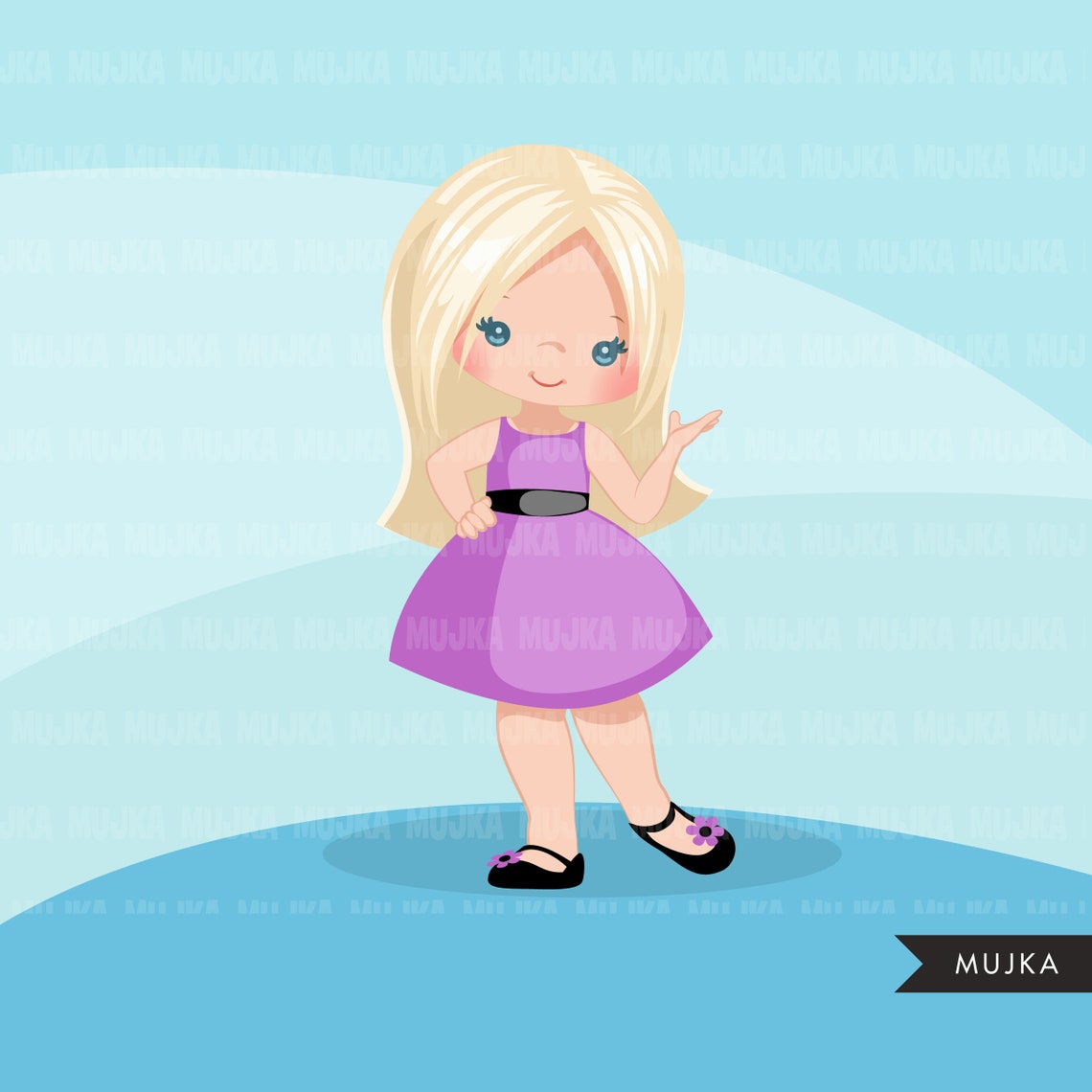 Spring Clipart purple dress girls cute kids graphics | Etsy