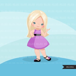 Spring Clipart, Purple Dress Girls, Cute Kids Graphics, Fashion ...