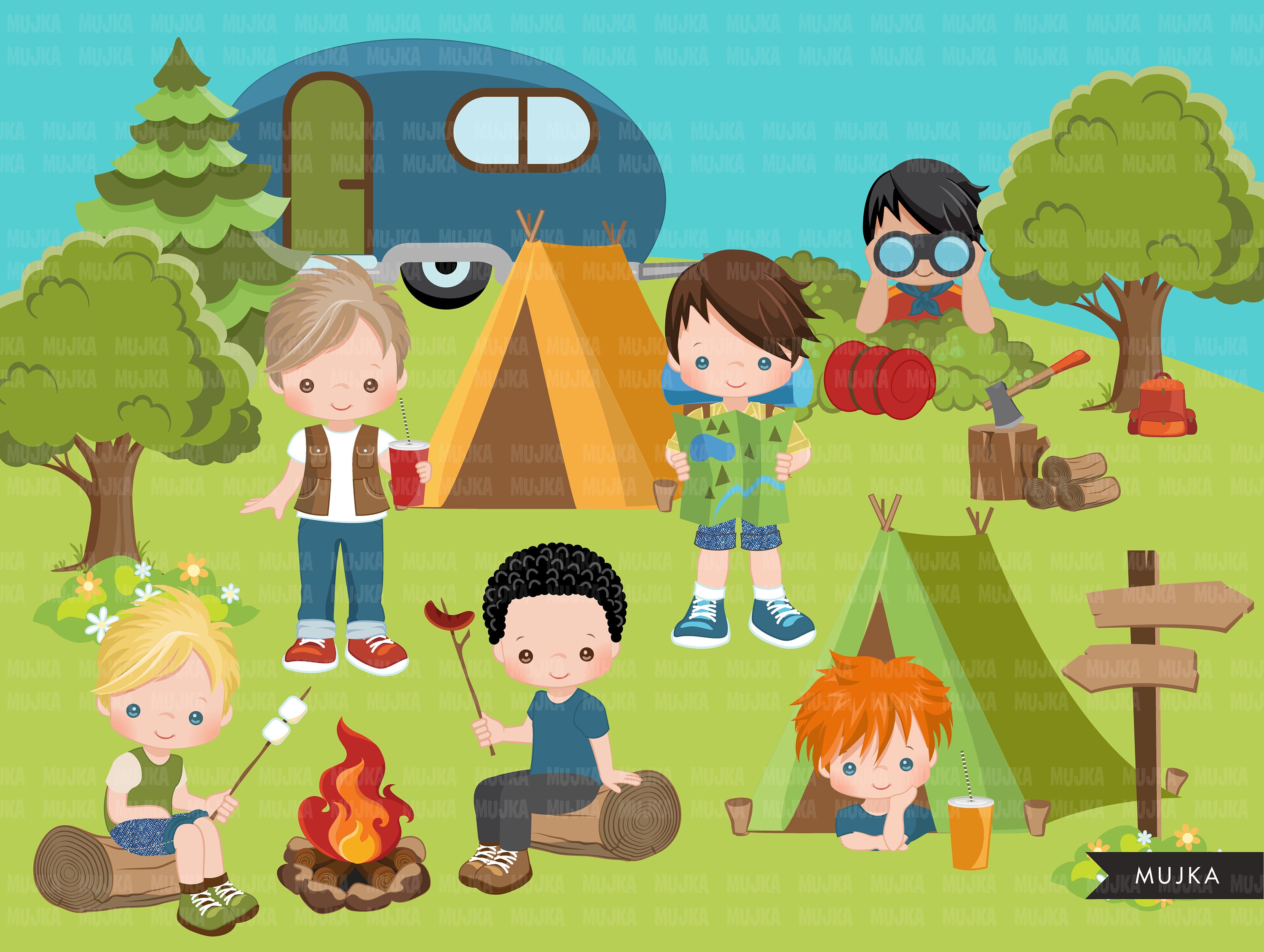 Camping PNG Clipart, Campground, Campfire, Tent, Camper Van, Forest ...