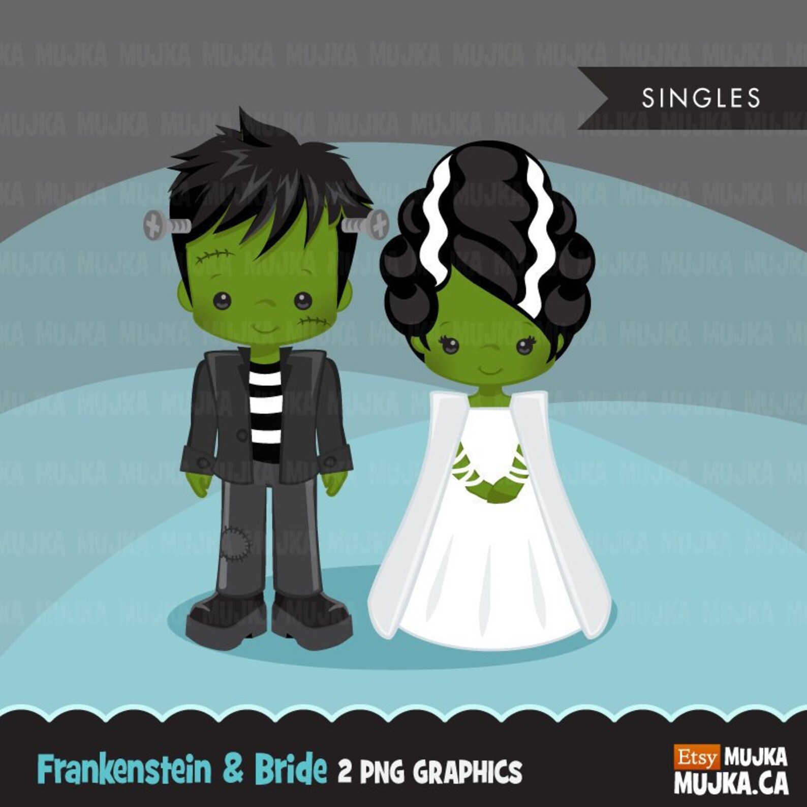 Halloween Clipart, Frankenstein Clipart, Dead Bride Sublimation Designs ...