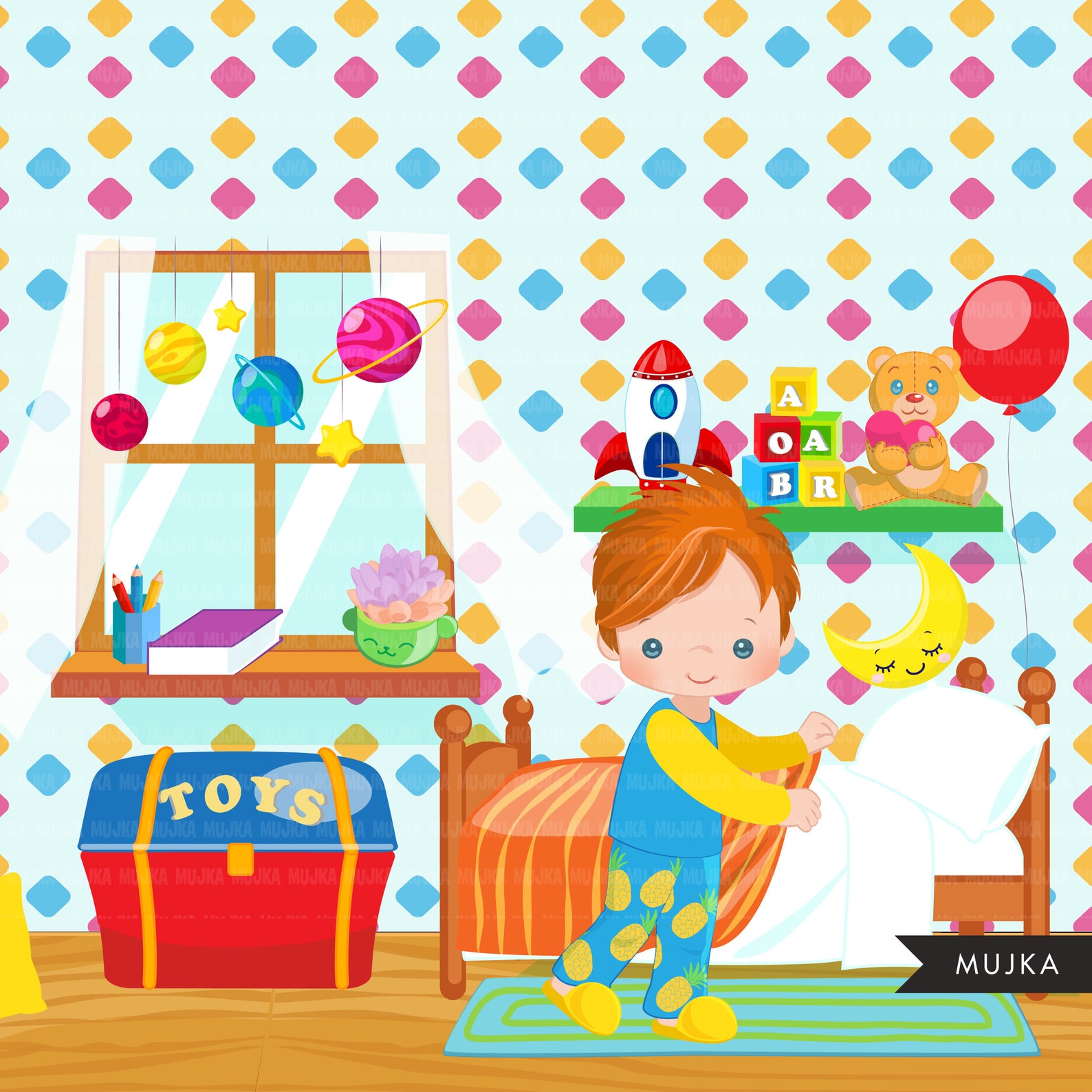 Bedroom Chores Clipart Making Bed Children's Room - Etsy