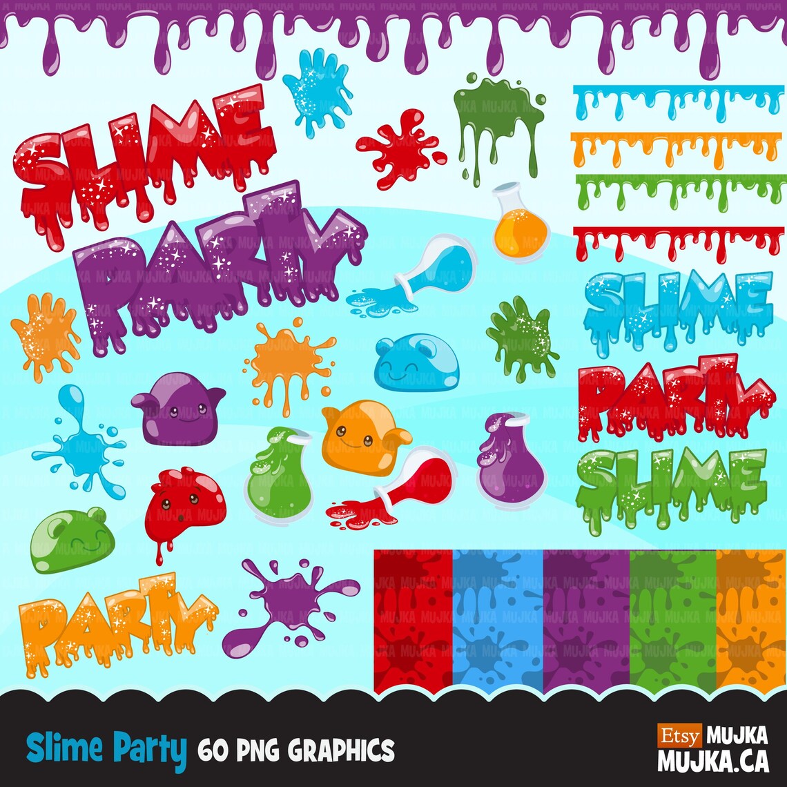 Slime PNG Clipart. Halloween Slime Party Clip Art With Paint Splashes ...