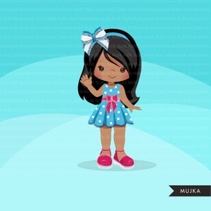 Polka Dot Dress Little Girl Clipart. Cute Spring Summer Birthday ...