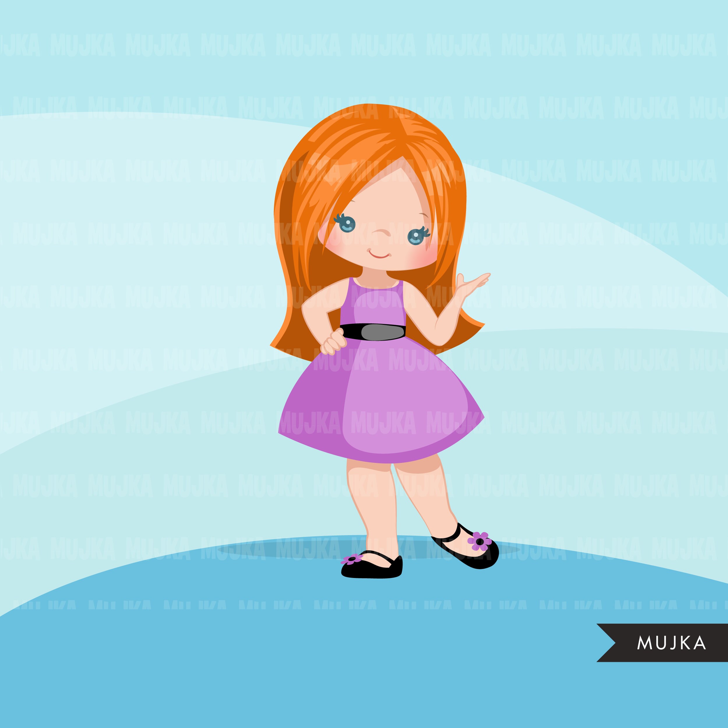 Spring Clipart purple dress girls cute kids graphics | Etsy