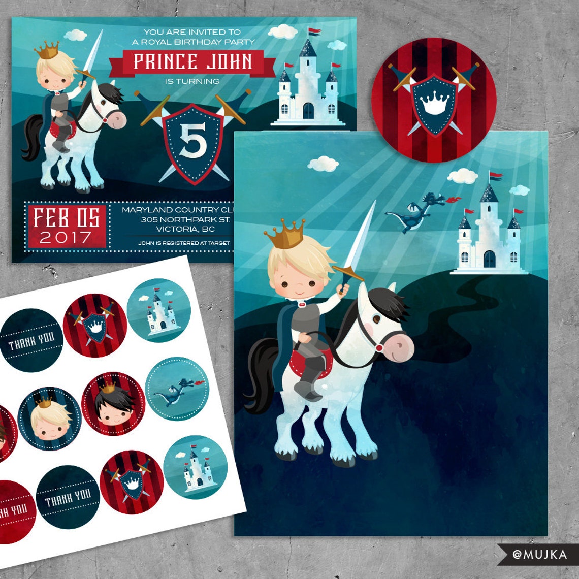 Printable Prince Birthday Stickers Red & Blue Prince Cupcake | Etsy