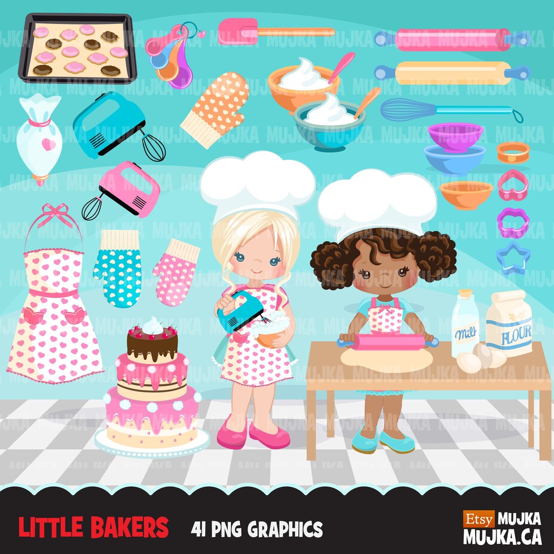 Baking Clipart. Cute Baker Characters, Kitchen Chores, Baking Party ...