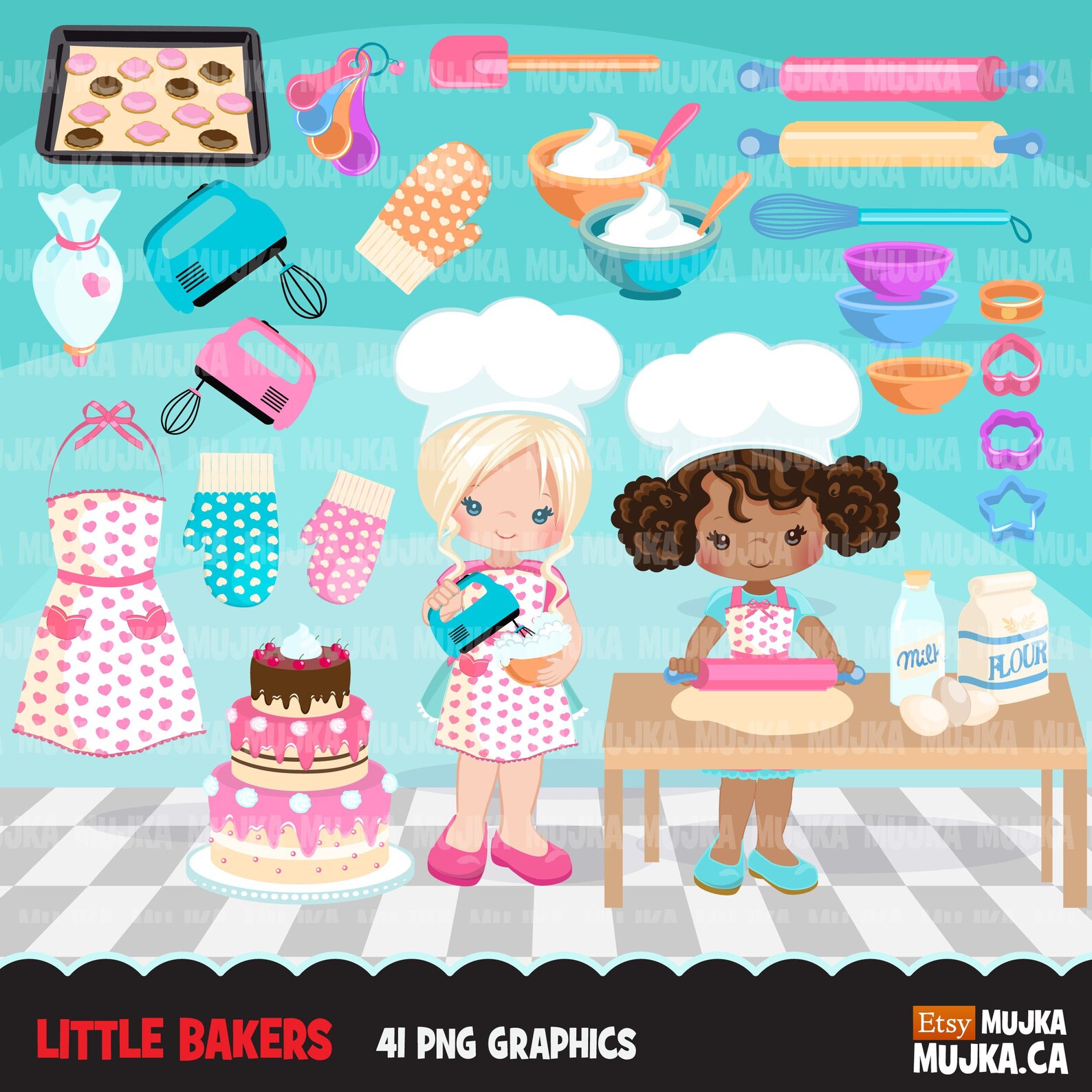 Baking Clipart. Cute Baker Characters, Kitchen Chores, Baking Party ...