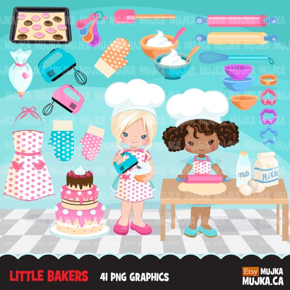 Baking Clipart. Cute baker characters, kitchen chores, baking party ...