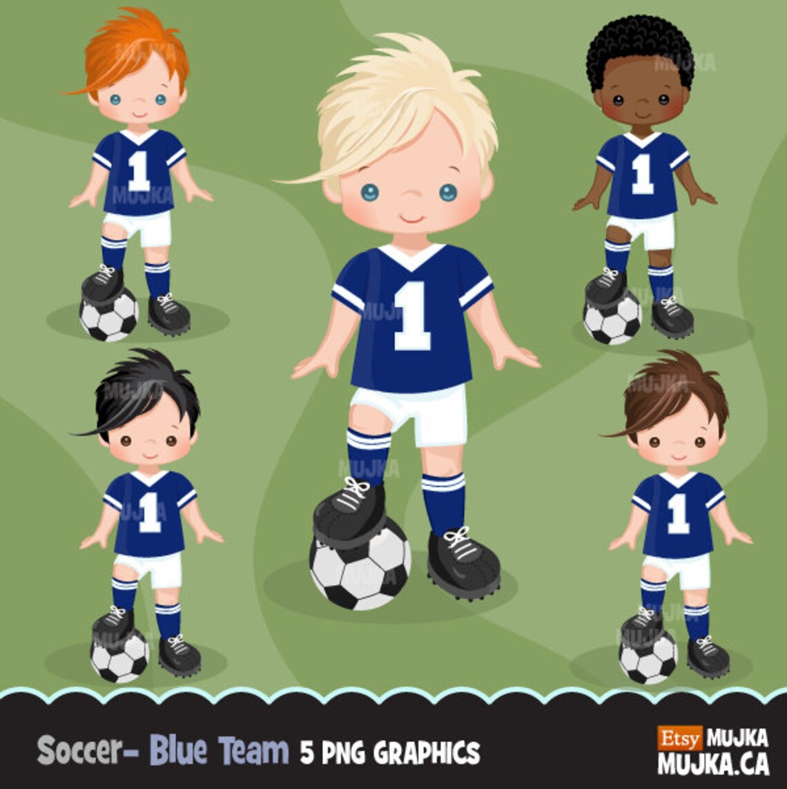 Soccer Clipart Bundle, Playing Soccer Ball, Sports, Birthday Party ...