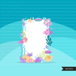 Mermaid Frames Clipart, Underwater Marine Frame, Pastel Rainbow ...