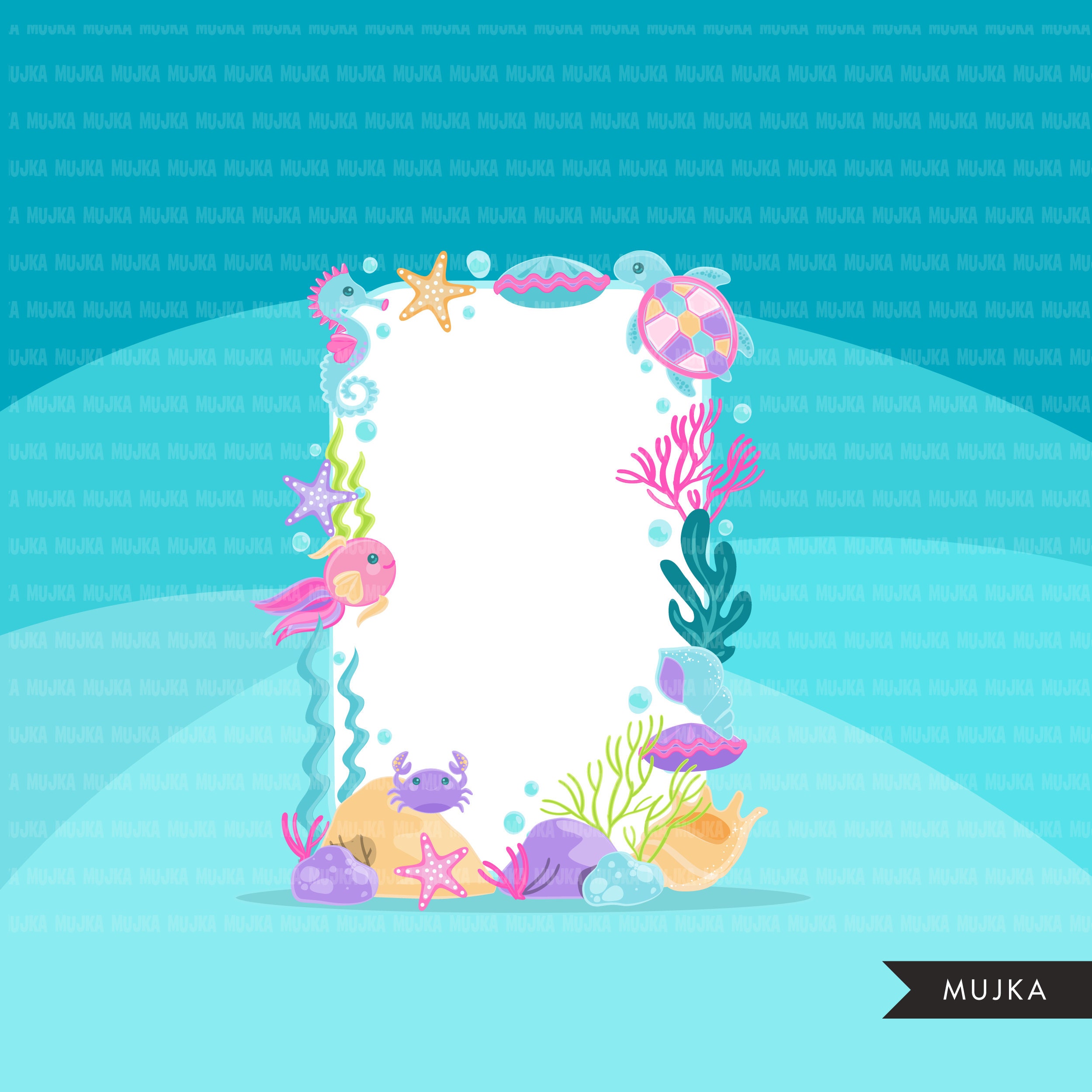 Mermaid Frames Clipart Underwater Marine Frame Pastel | Etsy UK
