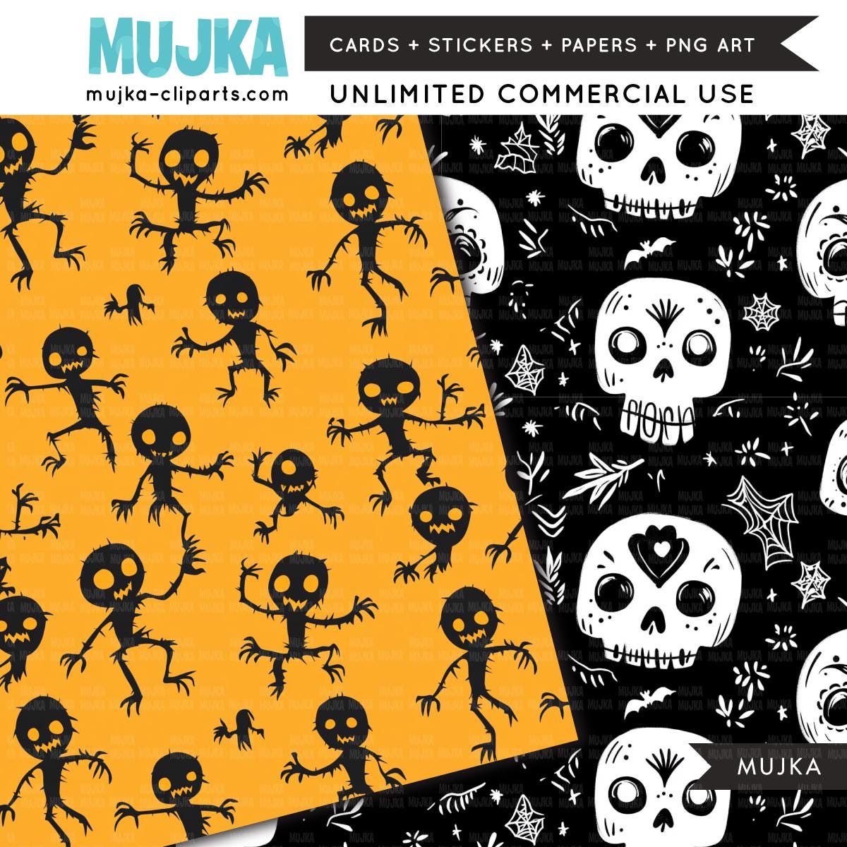 Cute Halloween Digital Papers, Halloween Baby Background, Skull ...