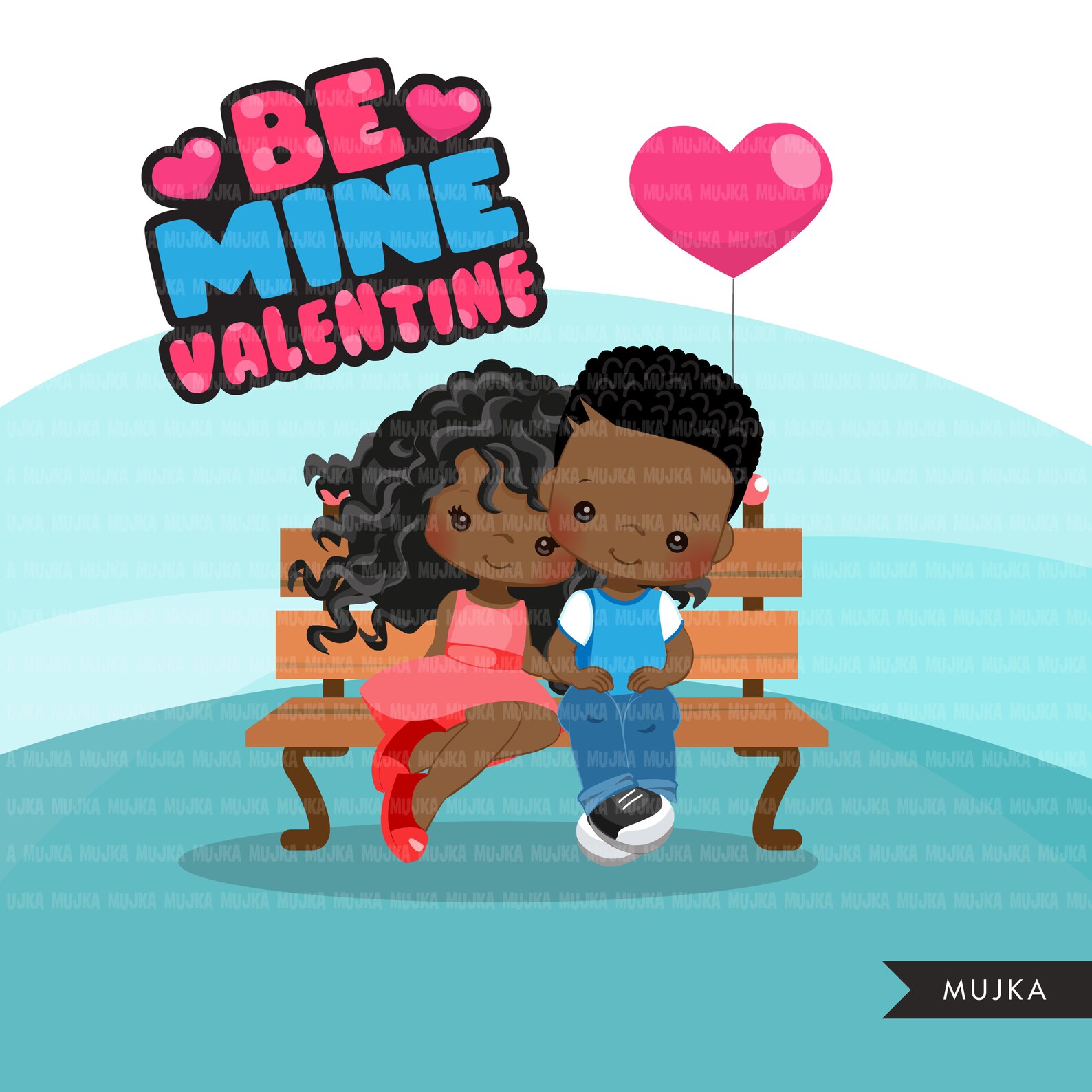 Valentine's Day Clipart Cute Valentine Black Kids - Etsy