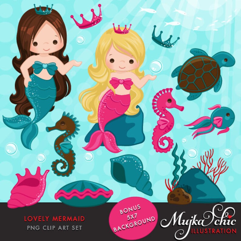 Mermaid Clipart & Under Sea Graphics Little Mermaid - Etsy