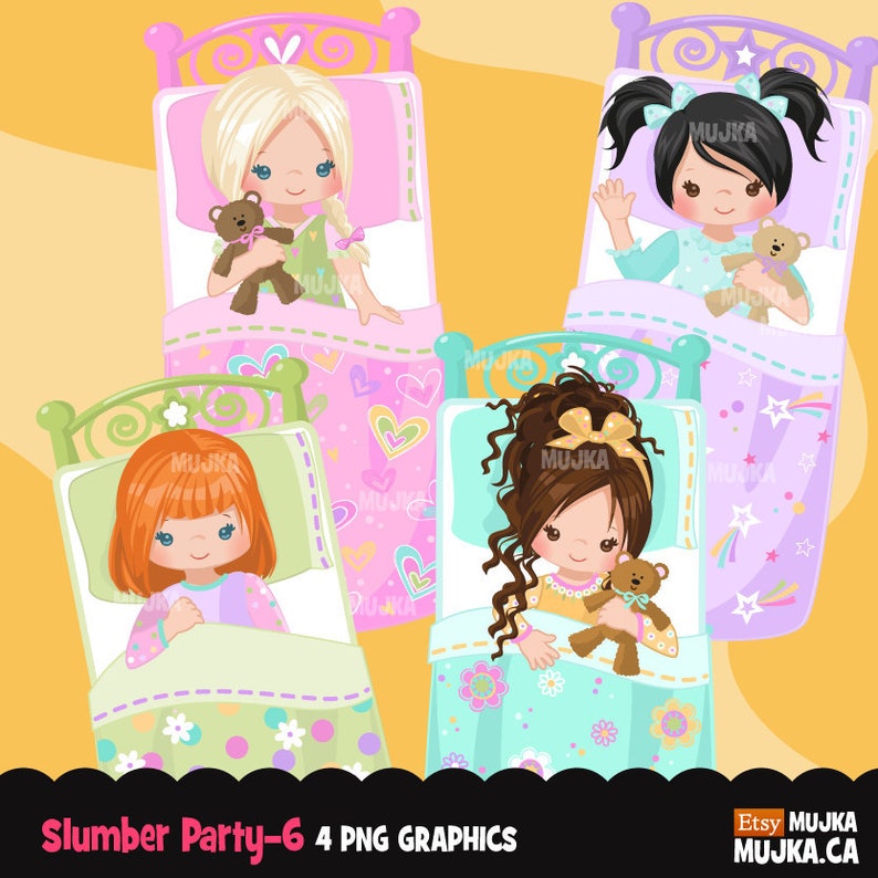 Slumber Party Clipart, Movie Night, Girl's Pajama Party, Play Night ...