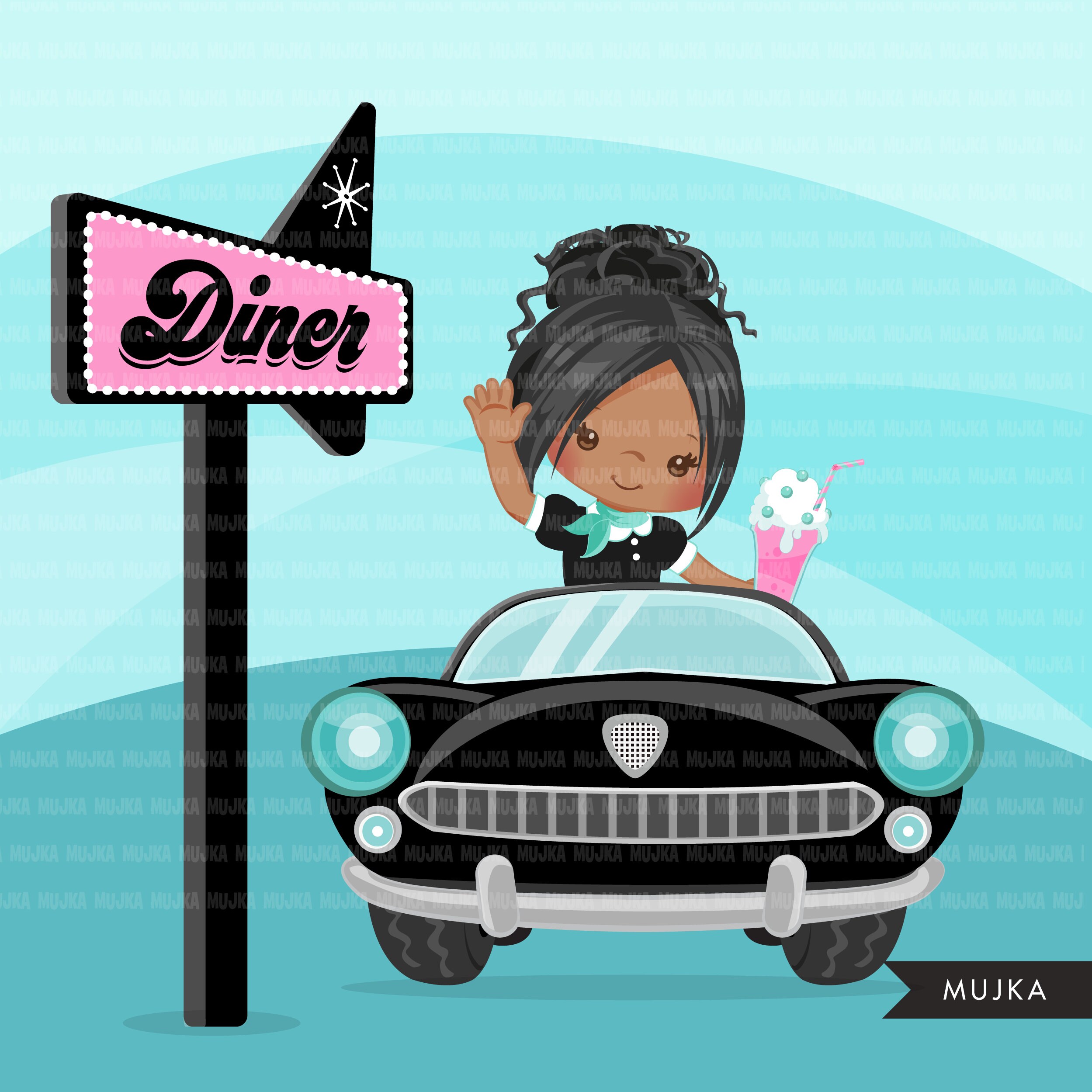 Sock Hop Party Clipart. 50's Retro Characters Dancing, Swing, Vintage ...