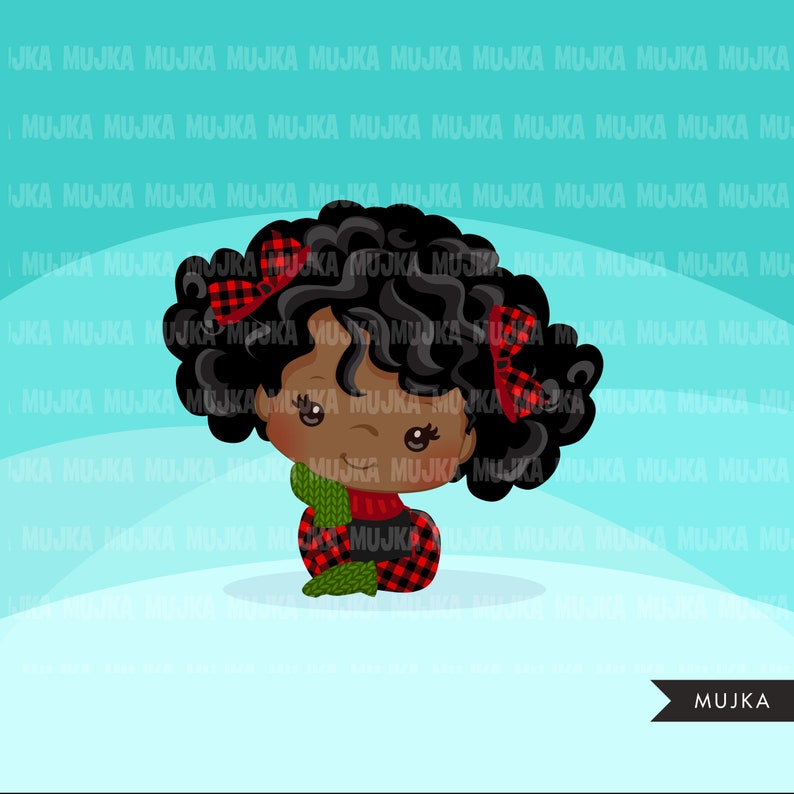 Christmas Clipart Cute Afro Black Girls With Plaid and Noel | Etsy