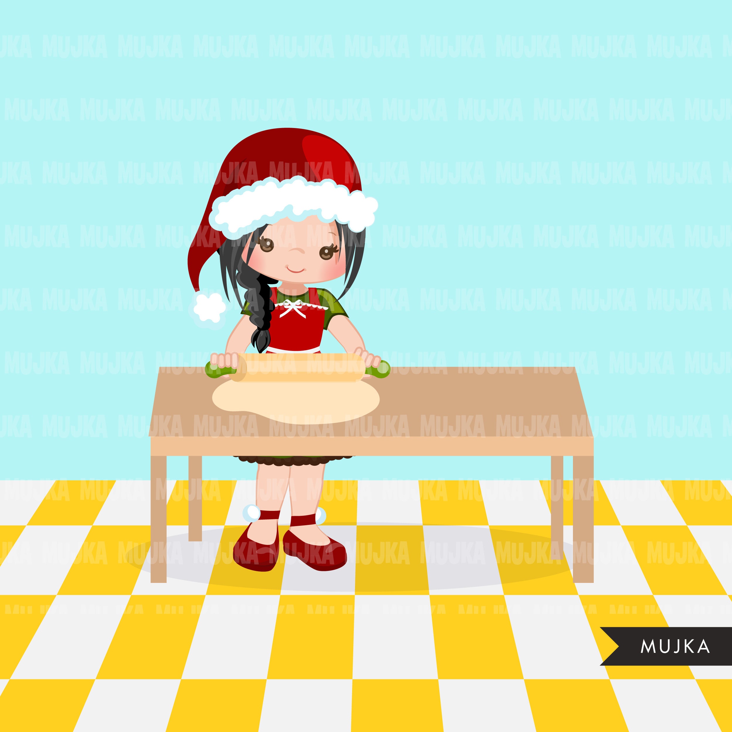 Christmas Baking Clipart Cute Baker Girl Characters, Kitchen Baking ...