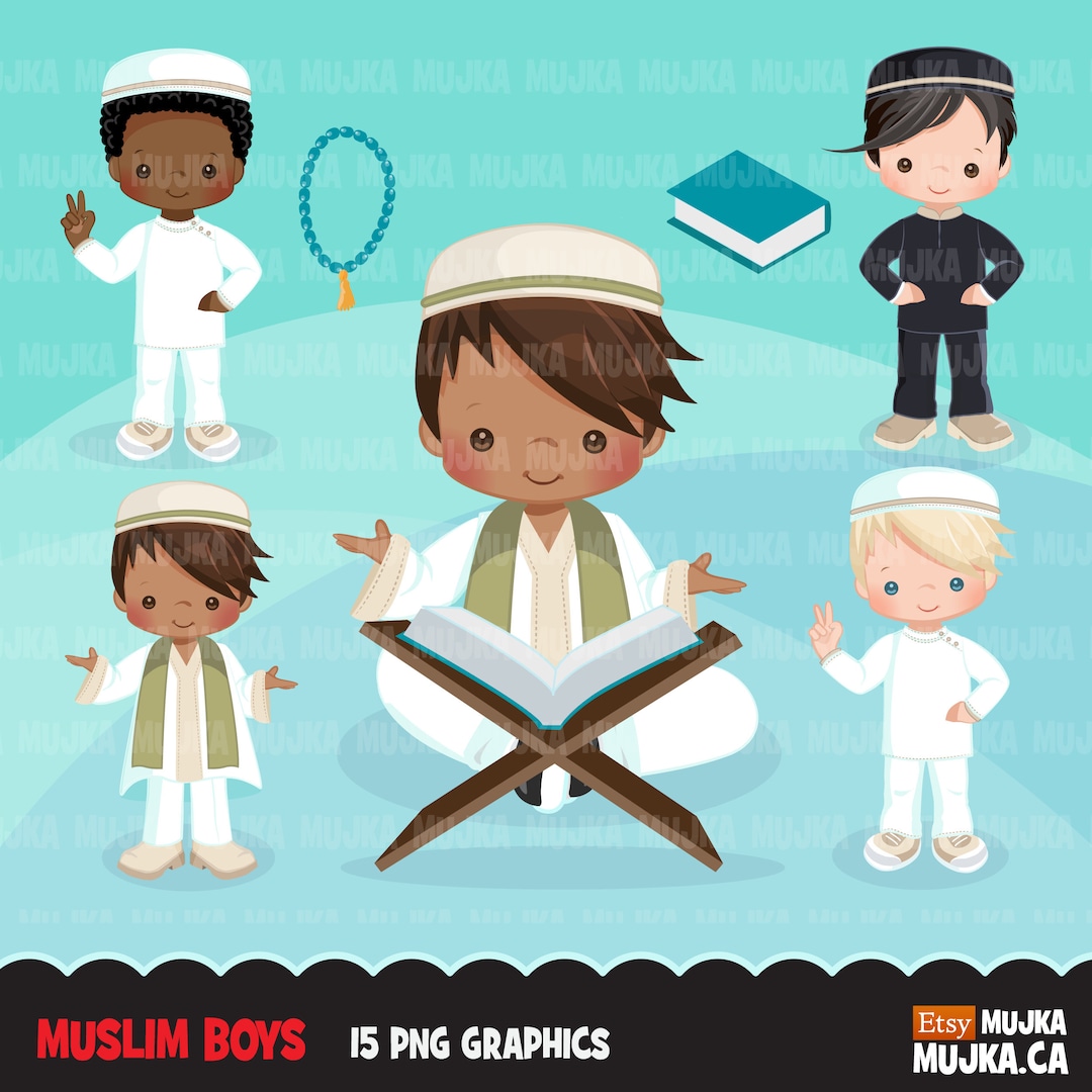 Muslim Boys Clipart. Islam Graphics, Quran Reading Kids With Taqiyah ...