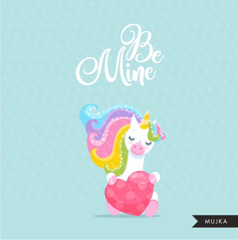 Valentine Unicorn Clipart. Valentine's Day Unicorn - Etsy