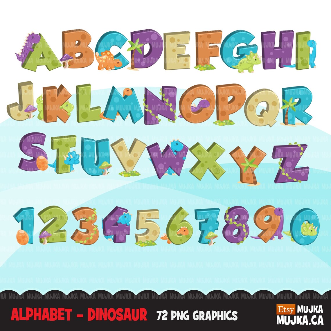 Dinosaur Alphabet Clipart Bundle Stackable Boy Birthday Baby | Etsy