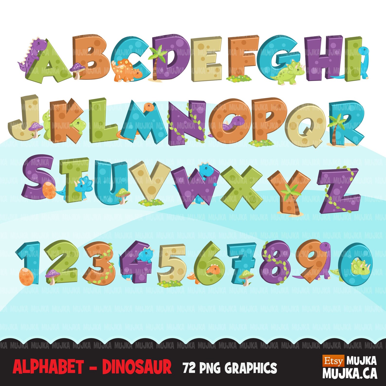 Dinosaur Alphabet Clipart Bundle Stackable Boy Birthday Baby | Etsy