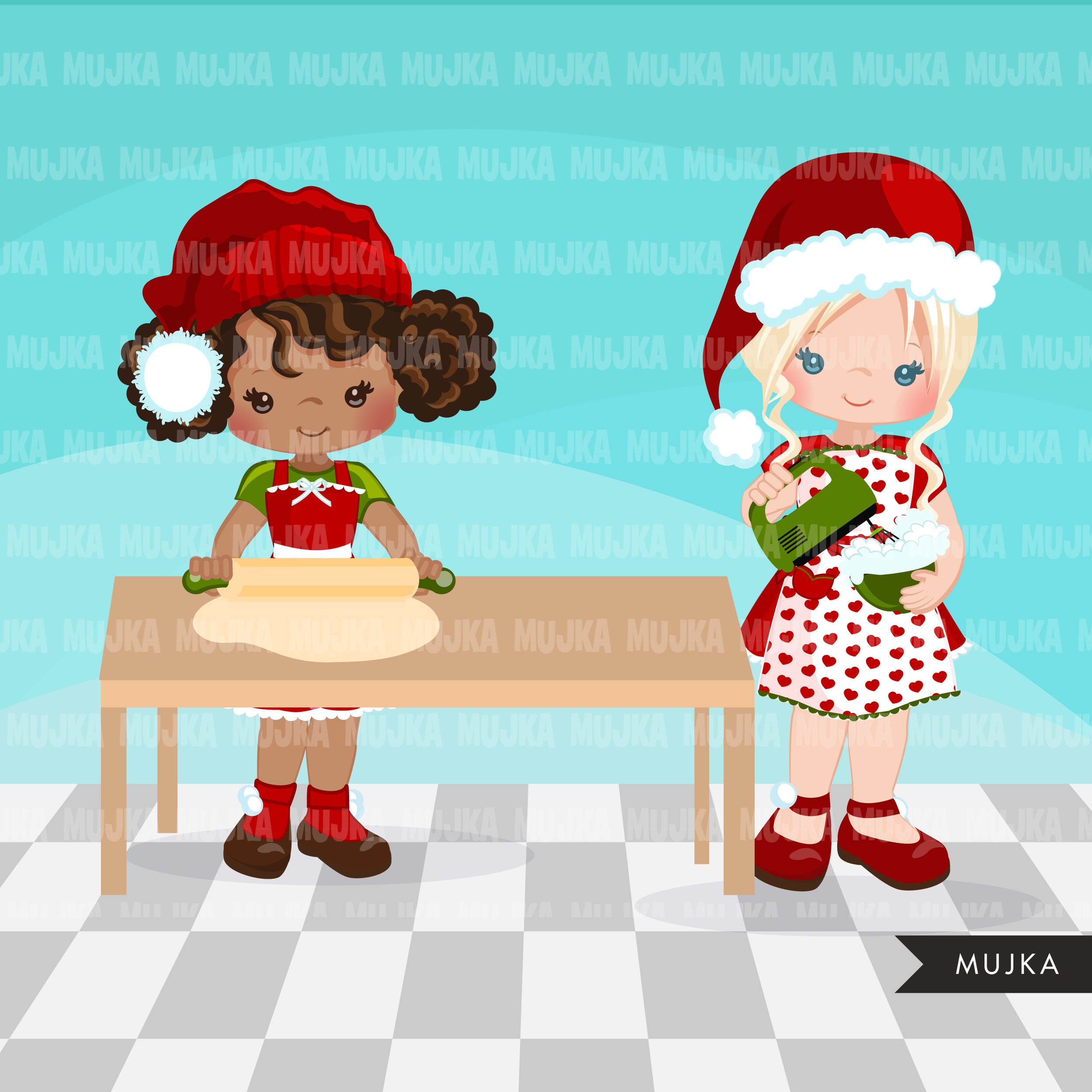 Christmas Baking Clipart. Cute baker characters kitchen | Etsy