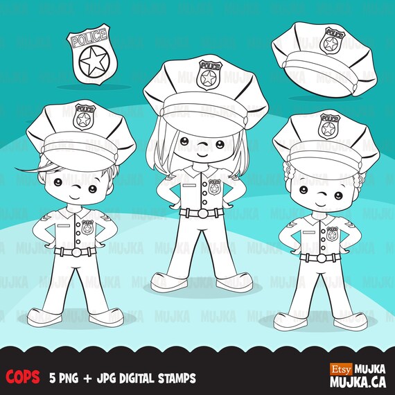 Cops, police officer Digital Stamps. Cute officers, police hat and ...