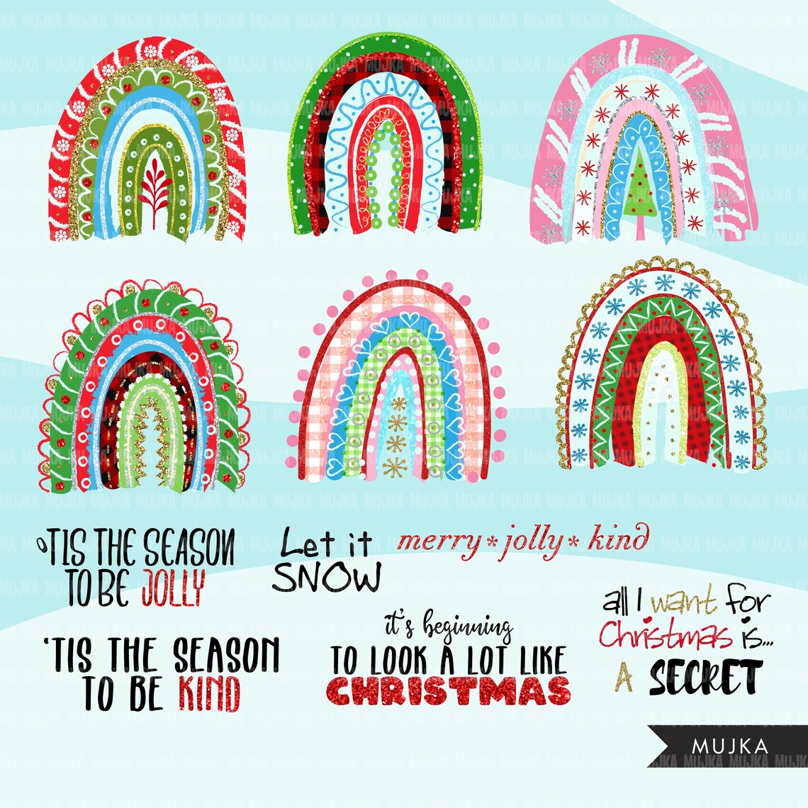 Christmas Rainbows Clipart Christmas Rainbows Png Festive - Etsy