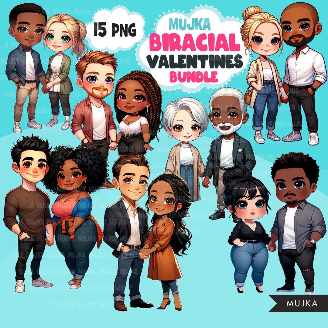 Biracial Couples Valentines PNG Bundle, Biracial Clipart Sublimation ...
