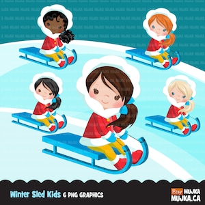 Winter Kids Clipart Bundle, Snow Day, Snowman, Sledding Kids, Winter ...