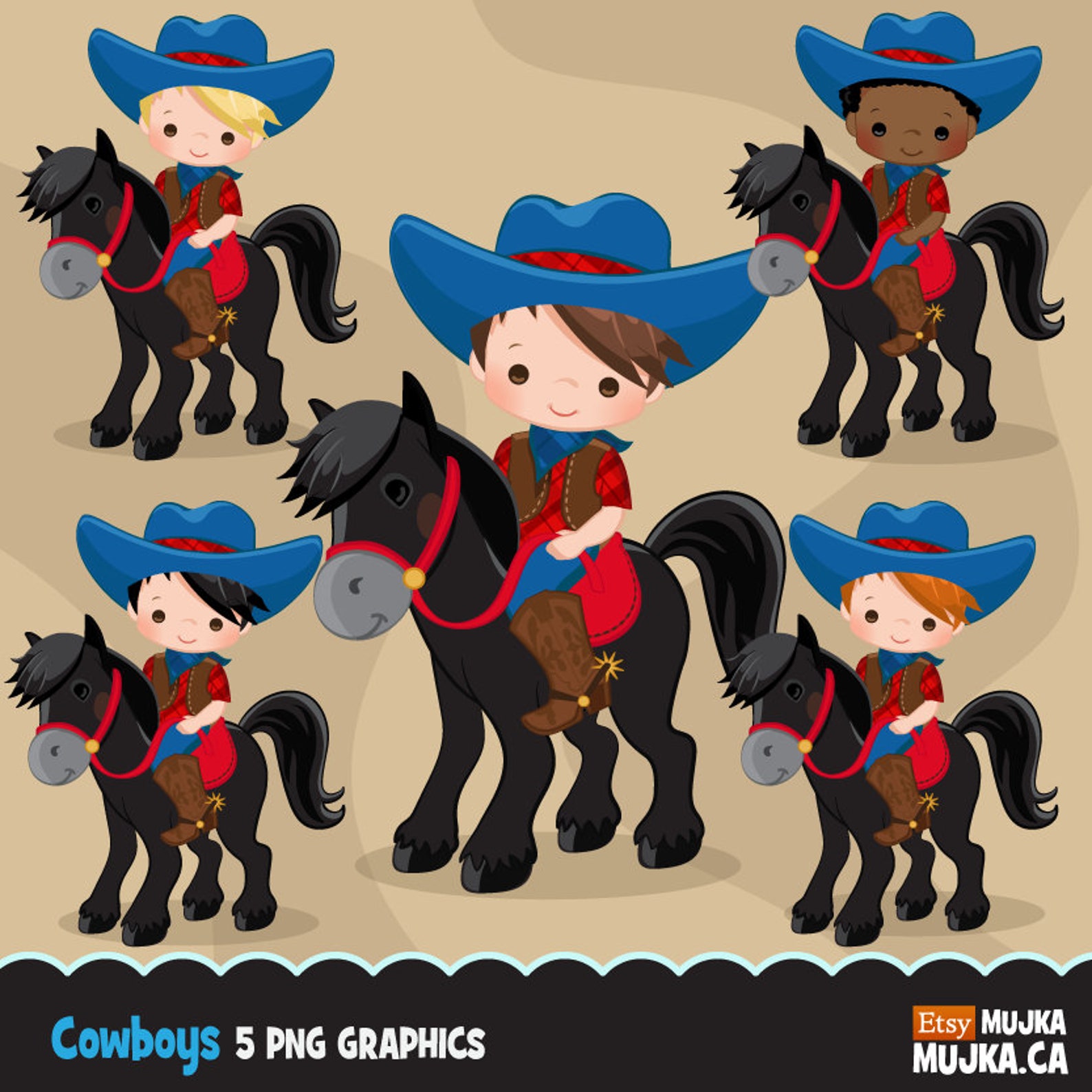 Cowboy Clipart. Wild West Cute Cowboy Clipart- Red & Blue. Cowboy Boots ...