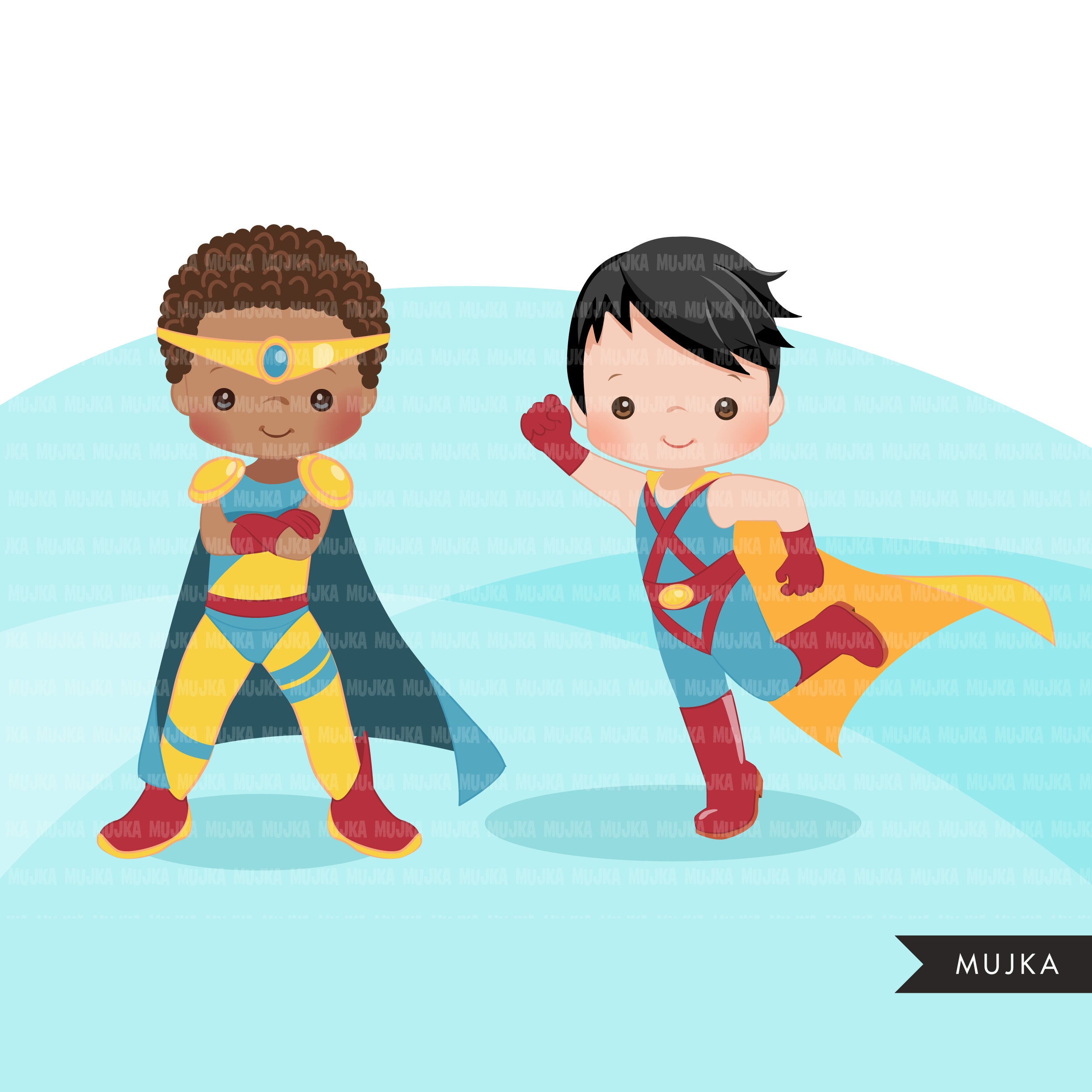 Superhero Clipart, Superboy Hero Sublimation Graphics, Black Boys ...