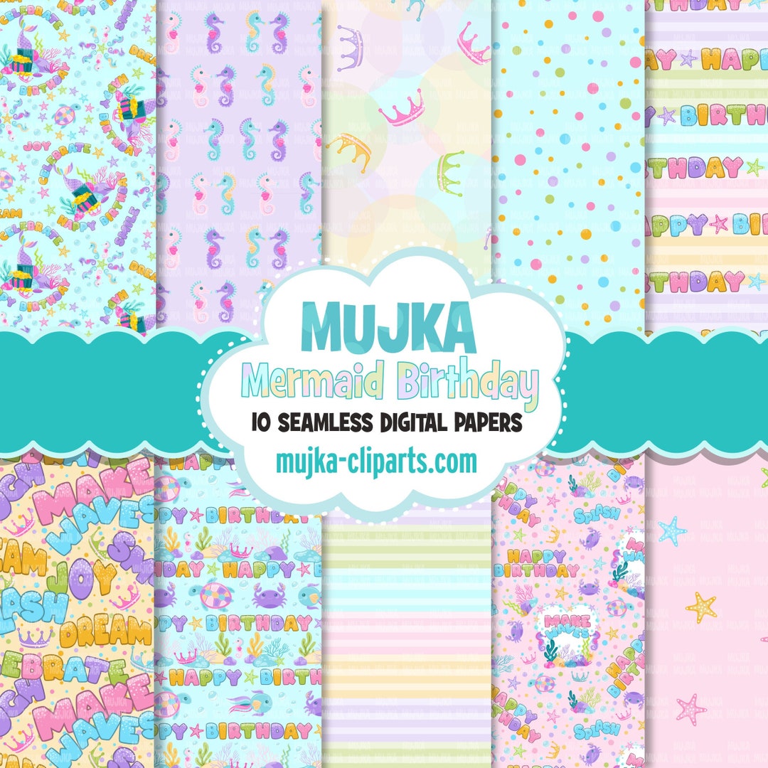 Mermaid Digital Papers, Mermaid Pattern, Digital Paper Pack, Mermaid ...