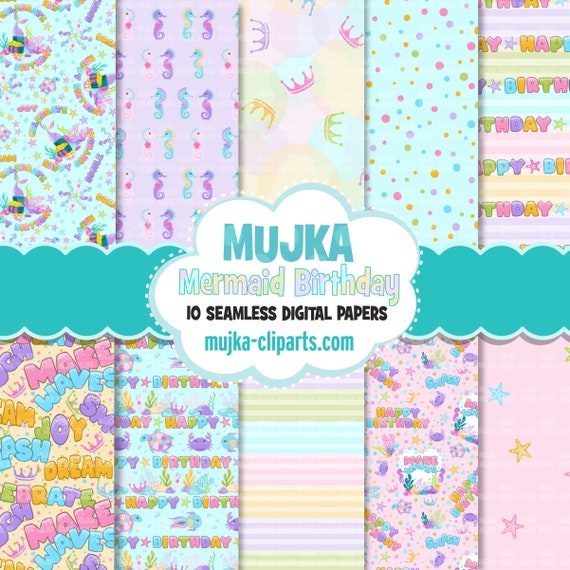 Mermaid Digital papers, mermaid pattern, digital paper pack, mermaid ...