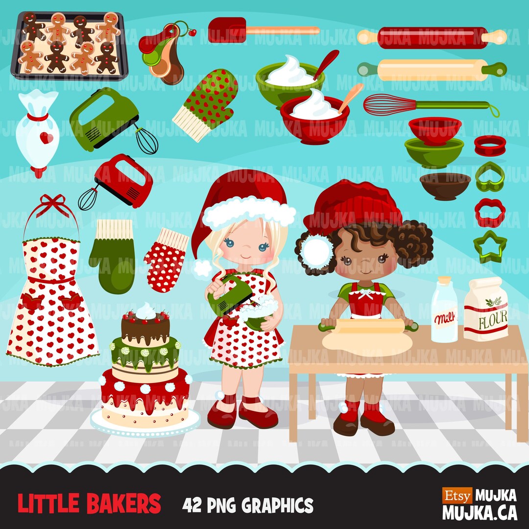Christmas Baking Clipart. Cute Baker Characters, Kitchen, Party, Cake ...